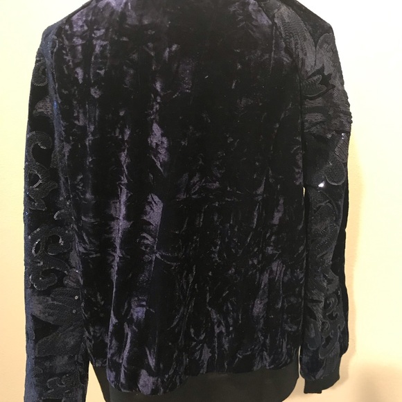 Love Riche | Jackets & Coats | Navy Velvetsequin Zippered Jacket | Poshmark
